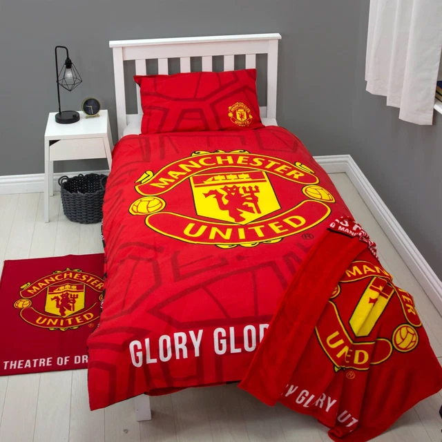 MANCHESTER UNITED FC Crest Single Duvet Cover Set Red Football Bedding ...