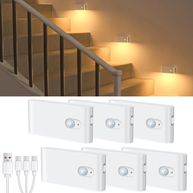 6 PACK MOTION Sensor Lights Indoor, Rechargeable Night Light Stick on ...