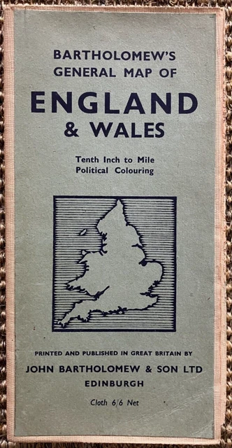 BARTHOLOMEW'S GENERAL MAP of England and Wales 1950s Wall Art cloth ...