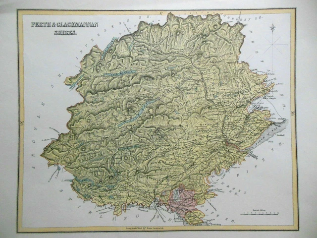 ANTIQUE SCOTTISH COUNTY Map of Perth & Clackmannan Shires (c1868 ...