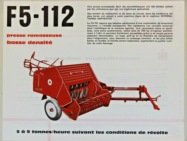 LEAFLET BROCHURE IH INTERNATIONAL F5-112 Patch Up Press Tractor Farmall ...