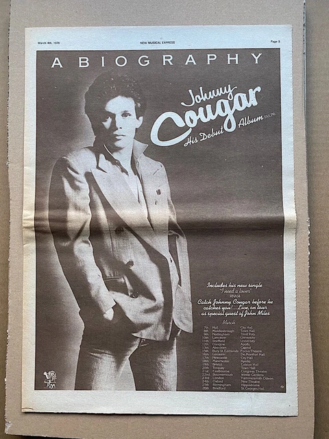 JOHNNY COUGAR DEBUT ALBUM/UK TOUR POSTER SIZED original music press ...