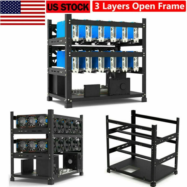 3 LAYERS OPEN Air Mining Rig Frame 12 GPU Computer Case Miners Rack US ...