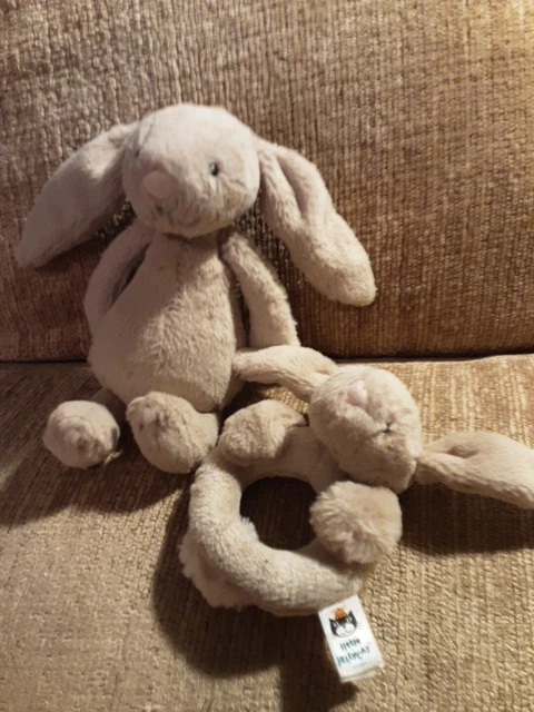 JELLYCAT LIGHT BROWN / Beige Bashful Bunny/Rabbit And Rattle Ring £8.99 - PicClick UK