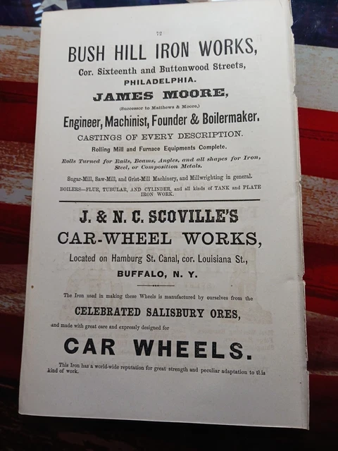 1871 PRINT AD BUSH HILL IRON WORKS James Moore Philadelphia PA Mill ...