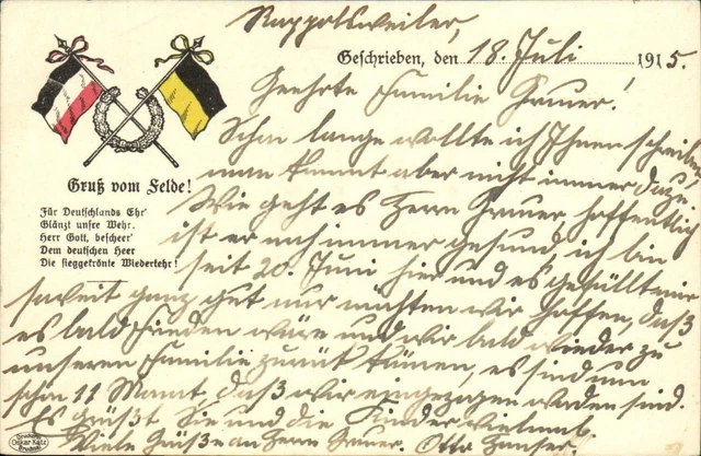 (70206) WK I / Militär - patriotische Postkarte 1915 - Gruß vom Felde ...