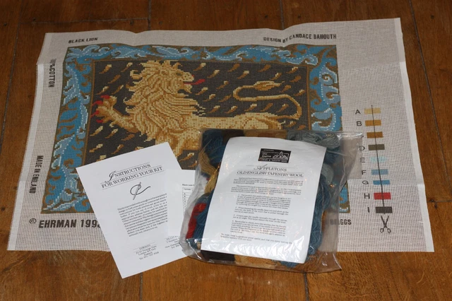 EHRMAN CANDACE BAHOUTH BLACK LION MEDIEVAL retired TAPESTRY NEEDLEPOINT ...