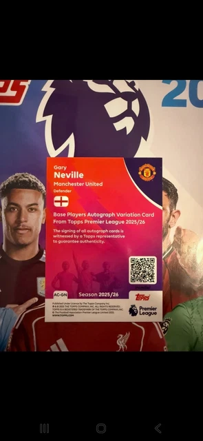 GARY NEVILLE 2025/26 Topps Premier League Auto /50 Manchester United ...