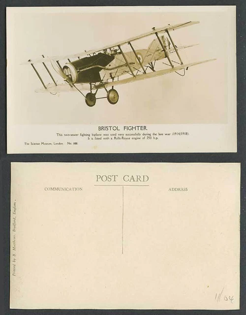 BRISTOL FIGHTER WW1 Fighting Biplane, Rolls-Royce Engine Old Real Photo ...