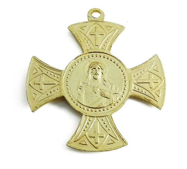 LARGE SCAPULAR MEDAL Cross Shape Sacred Heart Jesus Lady of Mt Carmel ...
