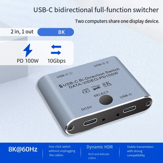 8K USB C Bi-Directional USB-C KVM Switcher Supports 8K 60Hz/4K144Hz ...