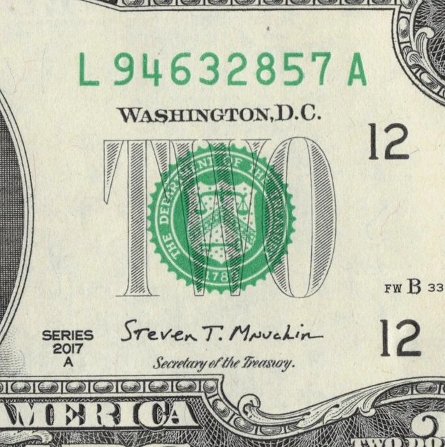 BROKEN LADDER FANCY Serial Number Two Dollar Bill L94632857A FW CU £14. ...
