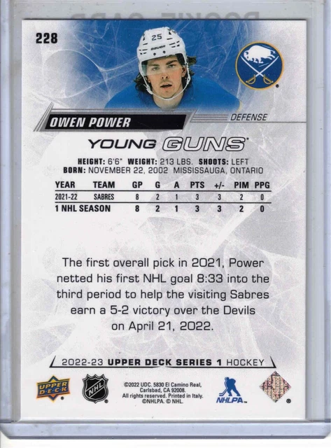 2022-23 UD UPPER Deck hockey Owen Power Young Guns RC rookie card #228 ...