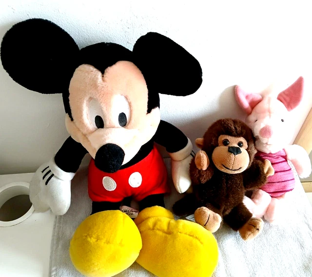 VINTAGE WALT DISNEY World Mickey Mouse Piglet & Monkey Puppet Soft Toy ...