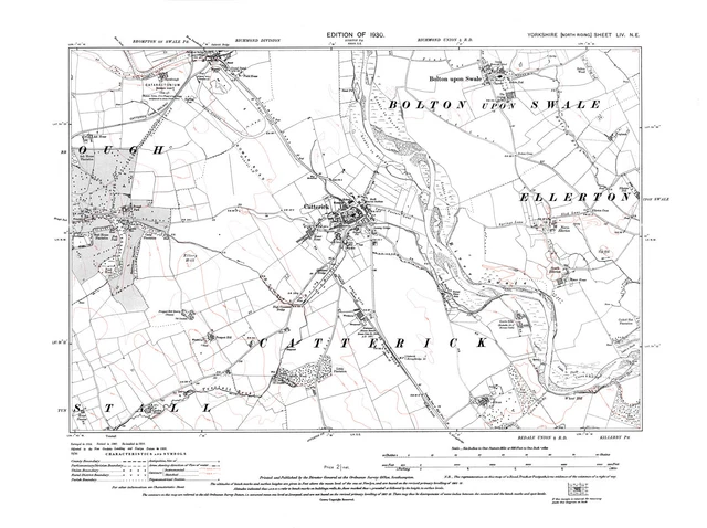 OLD MAP OF Catterick, Bolton upon Swale, Yorkshire -1930 - Repro 54 NE ...
