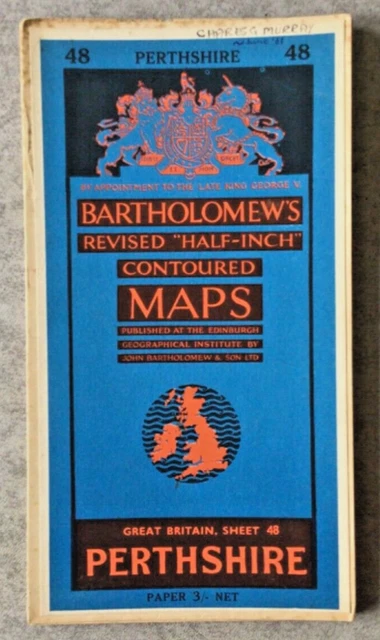 1961 BARTHOLOMEW REVISED HALF INCH CONTOURED UK Map #48 PERTHSHIRE £4. ...