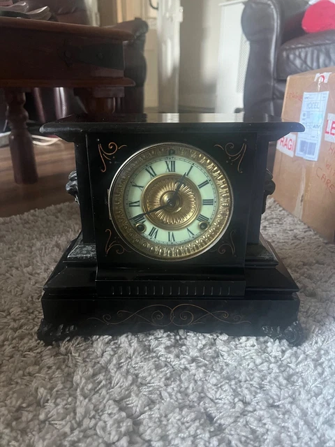 ANTIQUE ANSONIA CAST iron chiming mantle clock in full working order £ ...