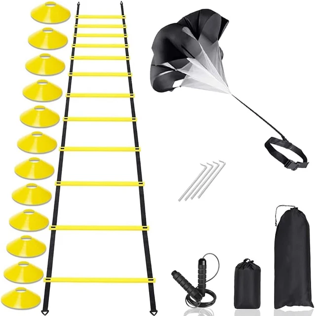 SPEED & AGILITY Training Set–20Ft Adjustable Agility Ladder, 12 Disc ...