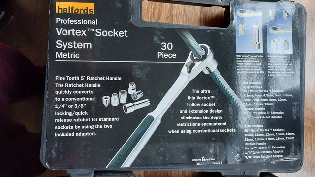RRP £89.99 HALFORDS Advanced 30 Piece Metric Vortex Socket Set 1/4" 3/8 ...