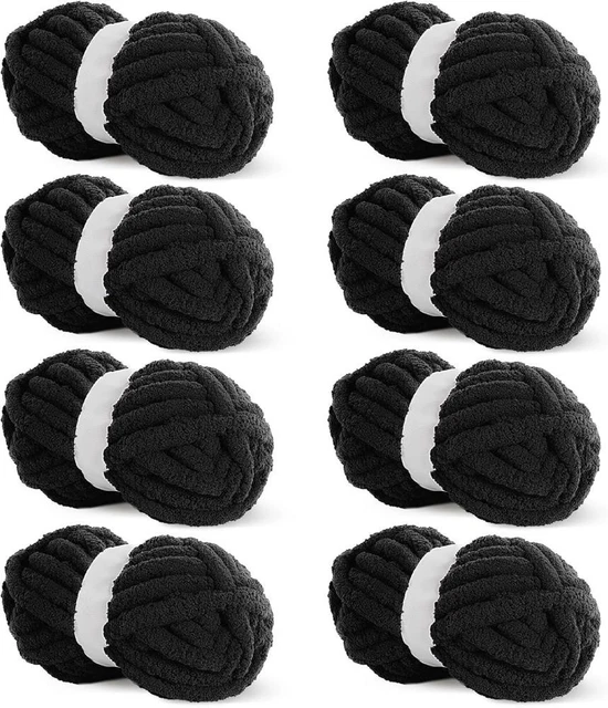 BLACK CHUNKY CHENILLE Yarn for Crocheting, Bulky Thick Fluffy Yarn $196 ...