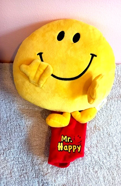 MR MEN & Little Miss Mr Happy Car Selt Belt Strap & Pillow Soft Toy ...