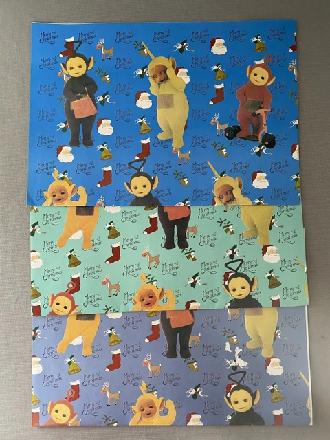 VINTAGE TELETUBBIES MERRY Christmas Wrapping Paper - 3 Large Sheets ...
