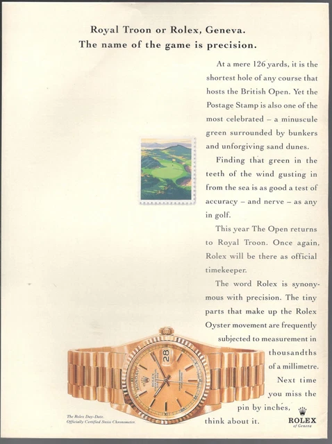 ROLEX OYSTER DAY Date Chronomètre Montre British Open Publicité 1 Page ...