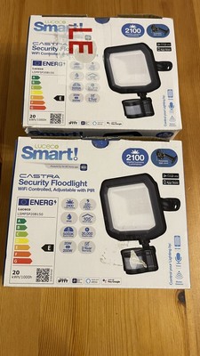 2X LUCECO CASTRA SMART OUTDOOR LED FLOODLIGHT WITH PIR SENSOR BLACK 20W ...