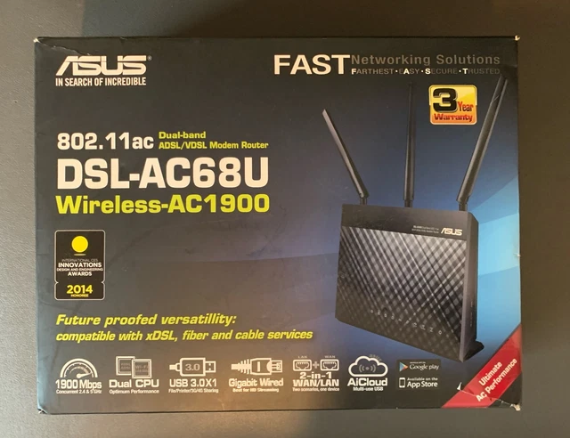 ASUS RT-AC68U AC1900 Dual-Band Gigabit WLAN Netzwerk Router oder AiMesh ...