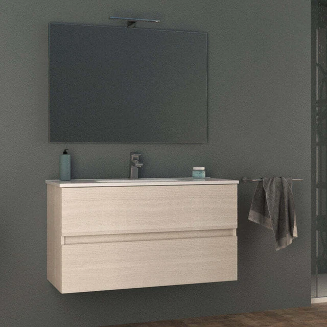 MOBILE BAGNO SOSPESO 100 cm Lavabo e Specchio Tavassi Giove Rovere ...