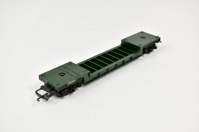 VINTAGE TRI-ANG RAILWAYS R118 R213 Tr1371 Green Bogie Well Wagon Train ...