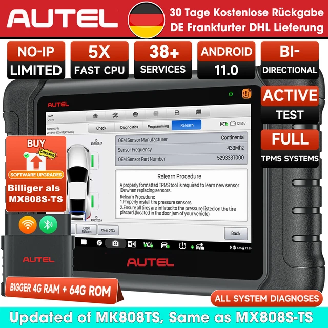 2025 AUTEL MAXICOM MK808S-TS = MaxiCheck MX808S-TS OBD2 Scanner ALLE ...
