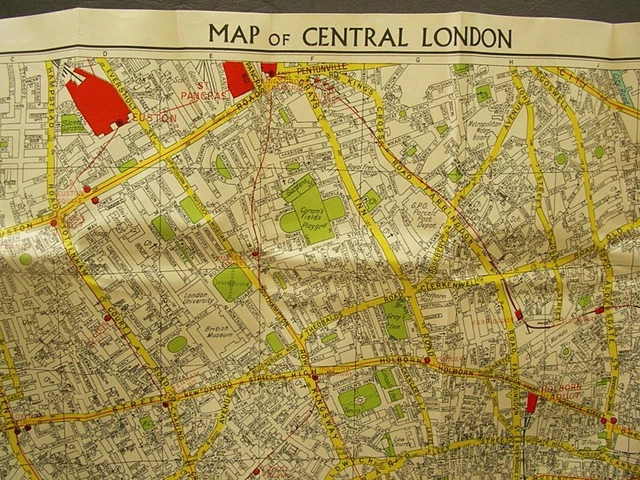ORIGINAL VINTAGE GEOGRAPHER'S Handy Pocket Map of Central London ...