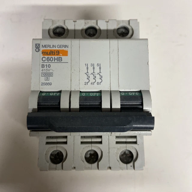 MERLIN GERIN MULTI 9 C60HB B10 25869 10A TYPE B MCB 3 MODULE POLE 10kA BREAKER £2.10 - PicClick UK