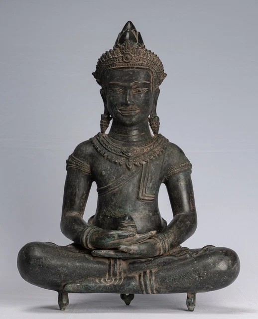 ANTIQUE KHMER STYLE Bronze Seated Meditation Buddha Statue - 55cm/22 ...