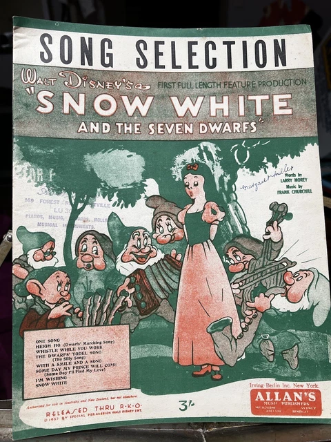 WALT DISNEY’S “SNOW White and the Seven Dwarfs” – Antique Sheet Music 1938 $34.99 - PicClick AU