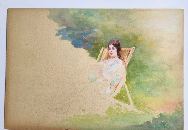 TABLEAU ANCIEN PEINTURE Aquarelle Portrait Jardin fin XIXème Siècle EUR 85,00 - PicClick FR