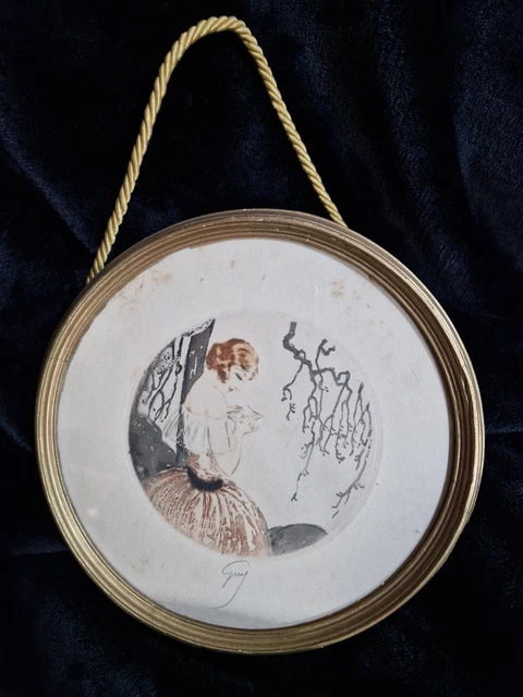 MÉDAILLON MURAL ANCIEN Art Nouveau, Jeune Femme Lisant une Lettre ...