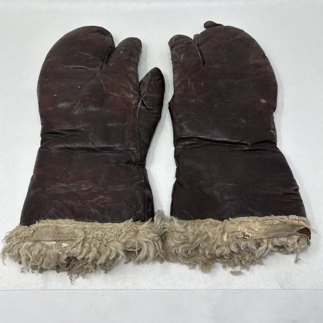 VINTAGE WW2 LEATHER Gloves Gunner Mittens A-9A Large WWII Gauntlets ...