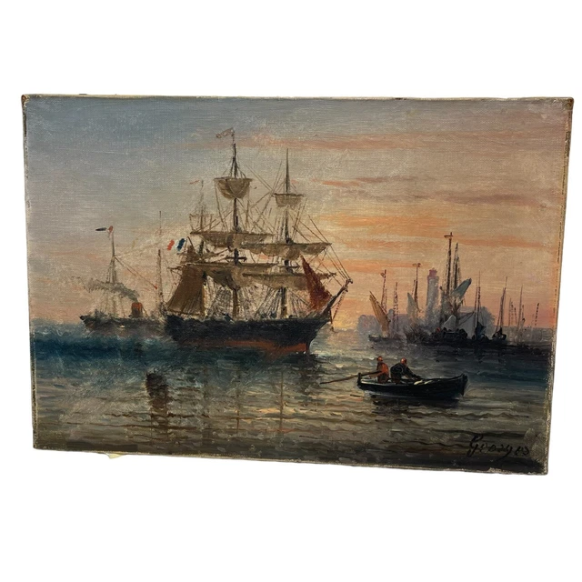 TABLEAU MARINE ANCIEN Huile Sur Toile EUR 380,00 - PicClick FR