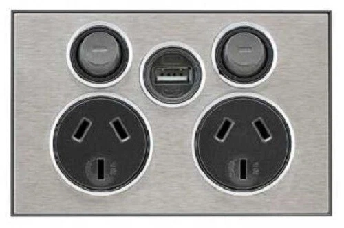 CLIPSAL SATURN DOUBLE POWERPOINT WITH SINGLE USB CHARGER 10A 250V ...