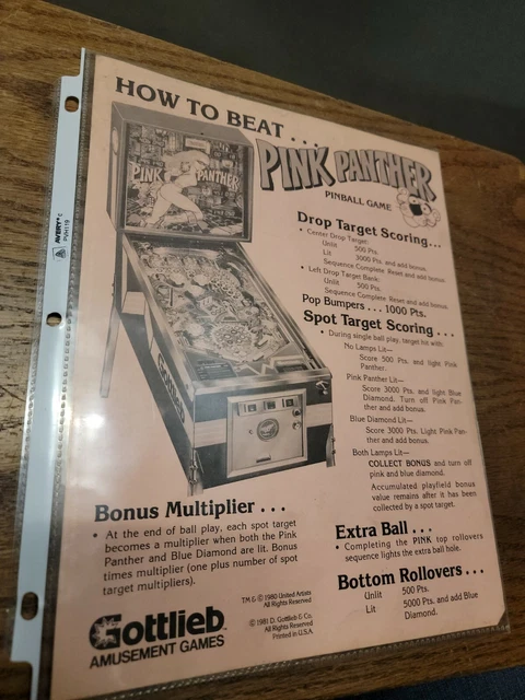 RARE FLYER FLIPPER PANTHÈRE ROSE GOTTLIEB - BON ORIGINAL EUR 49,03 ...