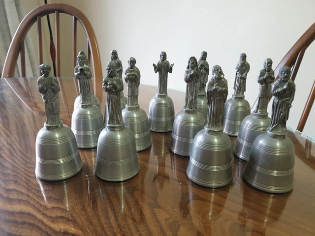 DANBURY MINT CROWN & Rose JESUS & 12 APOSTLES english pewter bell ...