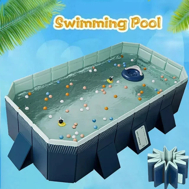 FOLDABLE SWIMMING POOL Set Above Ground Pools Non-Inflatable Frame ...