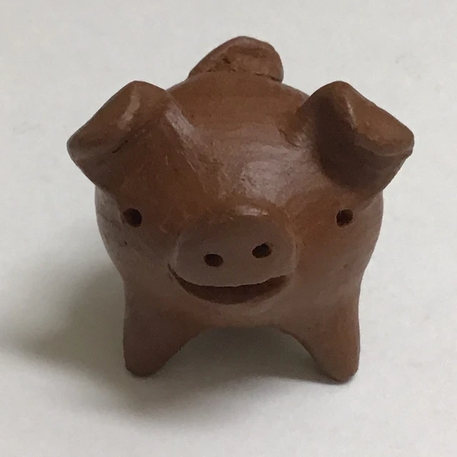 VINTAGE REDWARE CLAY Pig Mini Figurine Chile Tesoros Lucky Piggy 3 Legs ...