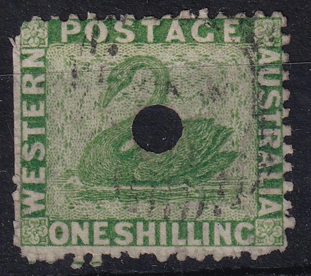 WA681) WA 1864-79 watermark Crown CC perf 12½ 1/- Green with large (4 ...