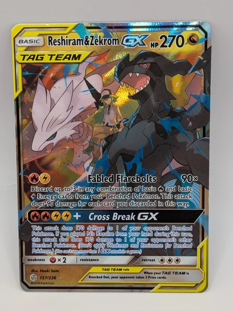PokÉmon Tcg Reshiram And Zekrom Gx Ultra Rare Card 157 236 Cosmic Eclipse