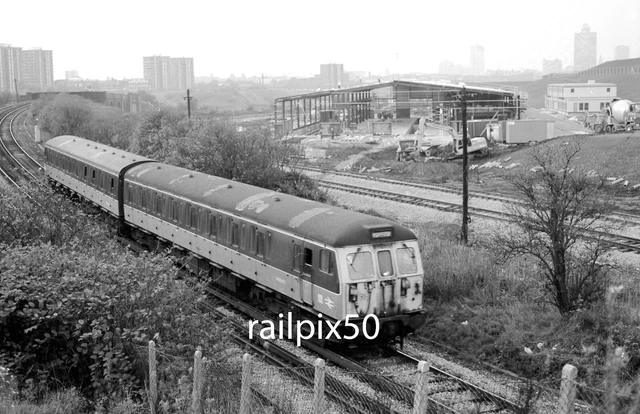 ORIGINAL LARGER RAILWAY NEGATIVE. Bury line EMU train Manchester Queens ...