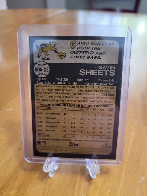 GAVIN SHEETS 2022 Topps Heritage Real One autographe Chicago White Sox ...
