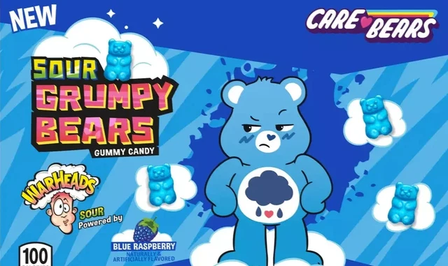 WARHEADS SOUR GRUMPY Gummy Bears 2 Pound Blue Raspberry Candy Gummies ...